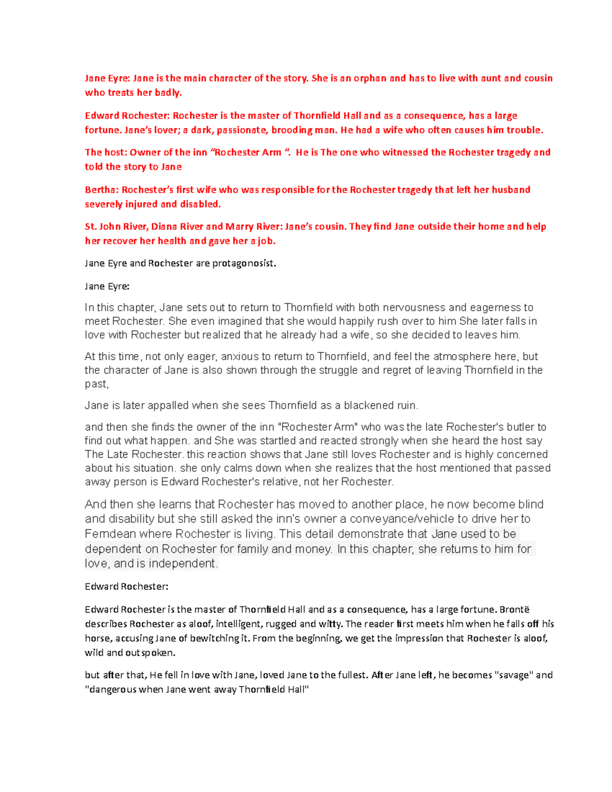 Character Analysis of Jane Eyre and Edward Rochester - ENG101 - Studocu