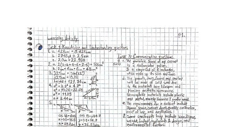 Math 1.5 Unit 1 Assignment: Knowledge & Understanding Tasks - Studocu