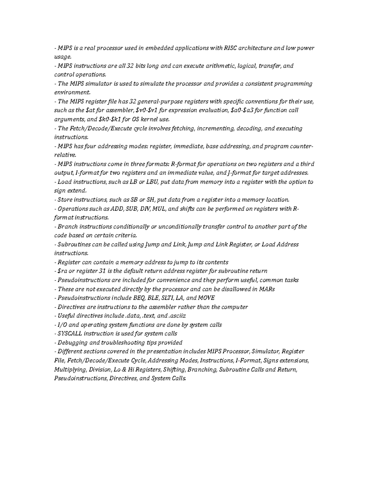 Lec 3 - MIPS Basics - MIPS is a real processor used in embedded ...