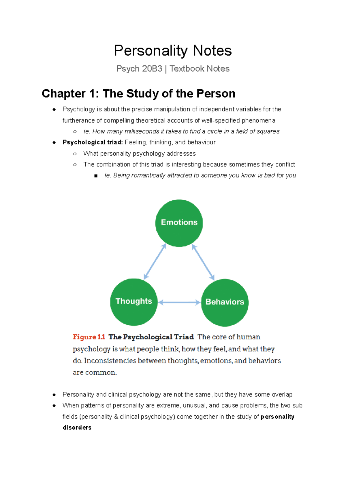 Psych 20B3 Personality Notes: Chapter 1 - Understanding the Person ...