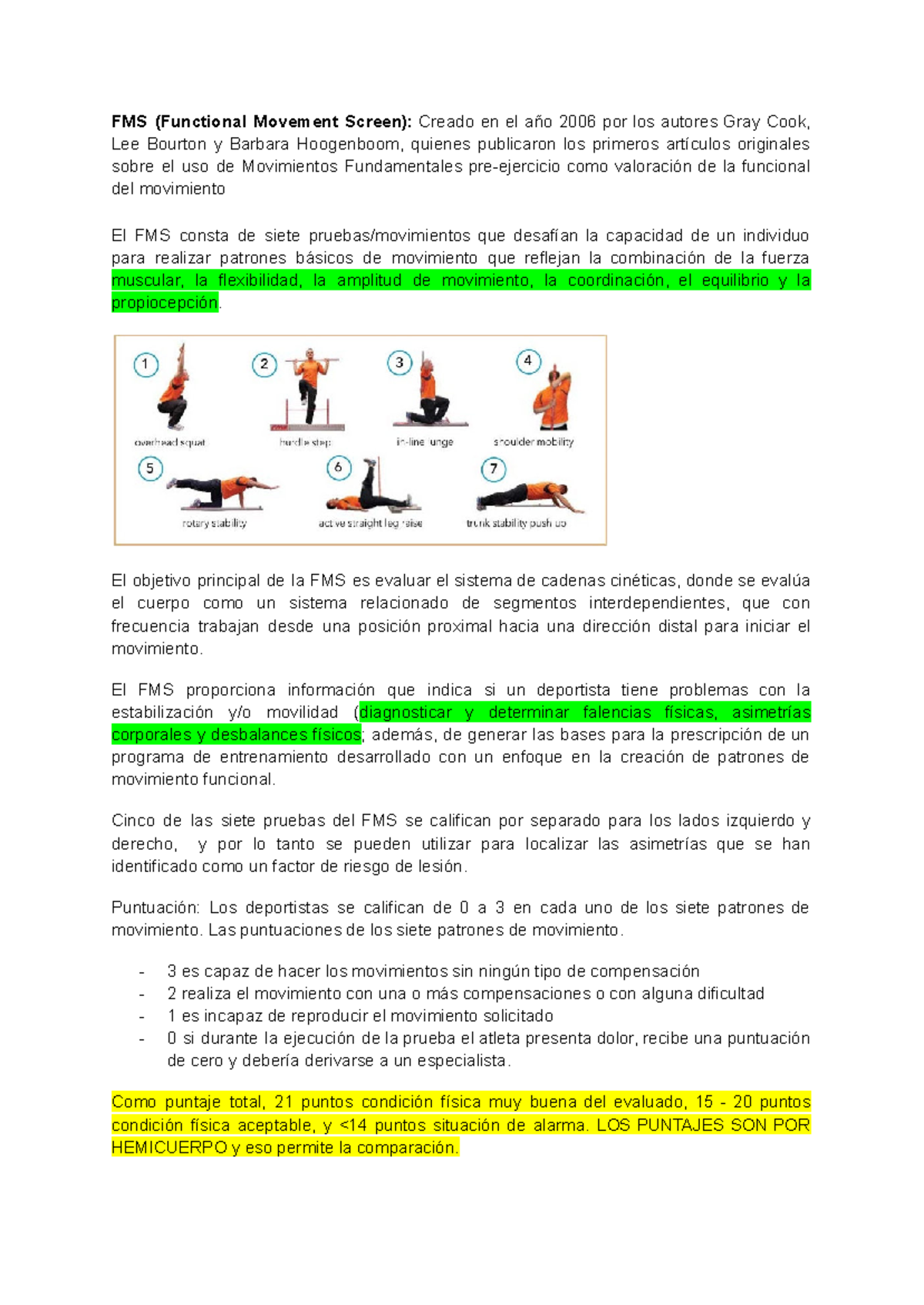 Evaluación del Comportamiento Motor: FMS (Functional Movement Screen ...