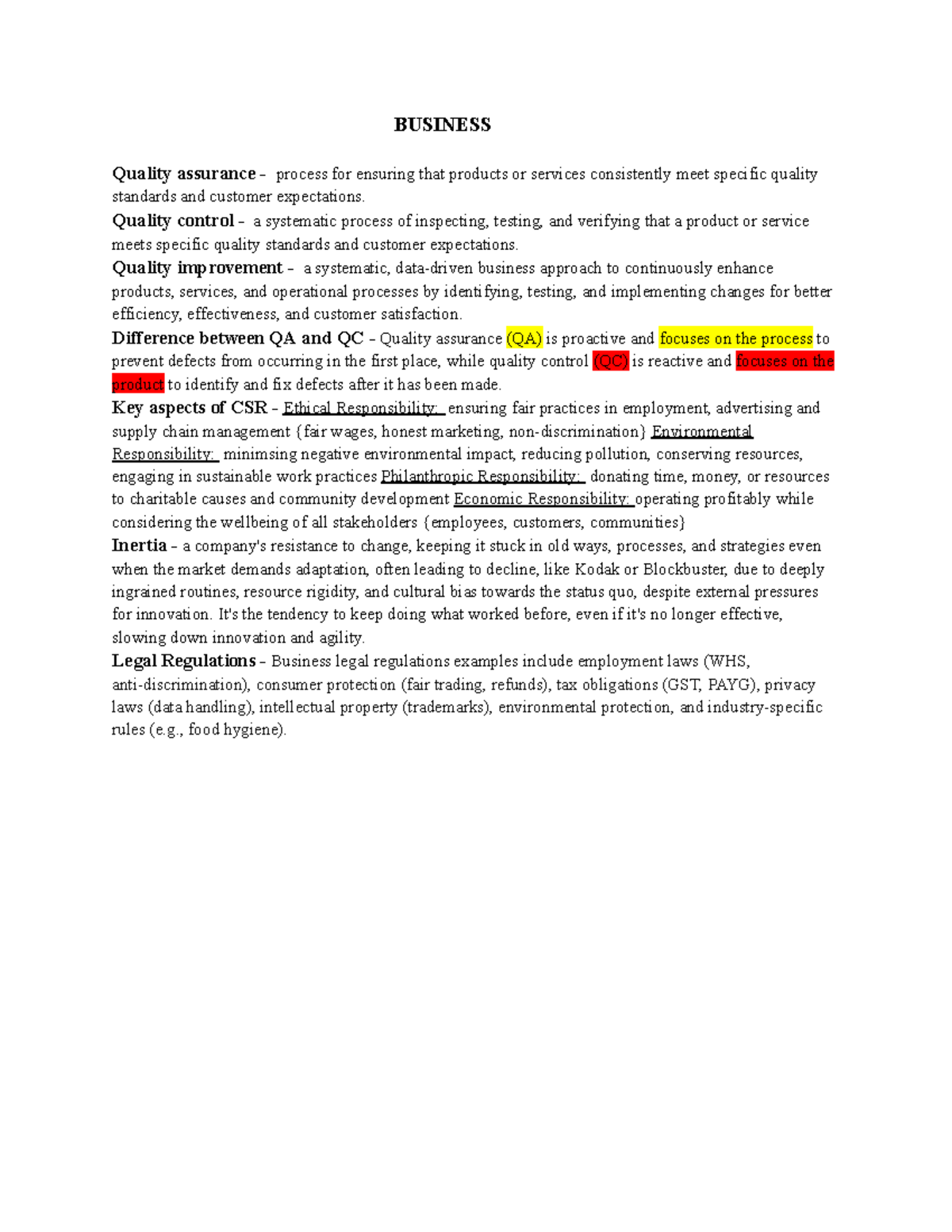 BUSINESS QA vs QC: Understanding Quality Assurance & Control - Studocu