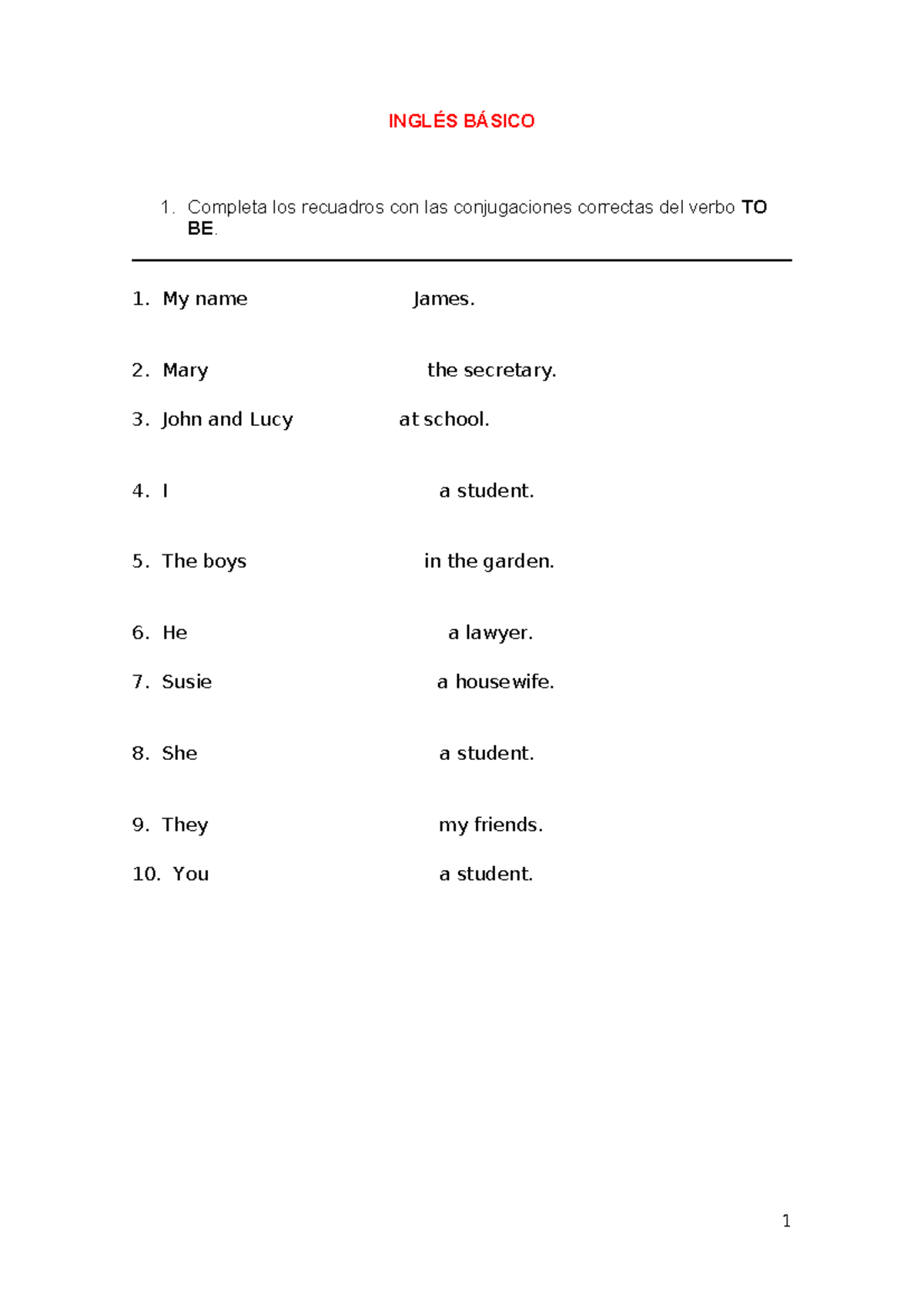 Ejercicios de Inglés Básico - Curso INGL 101 - Studocu