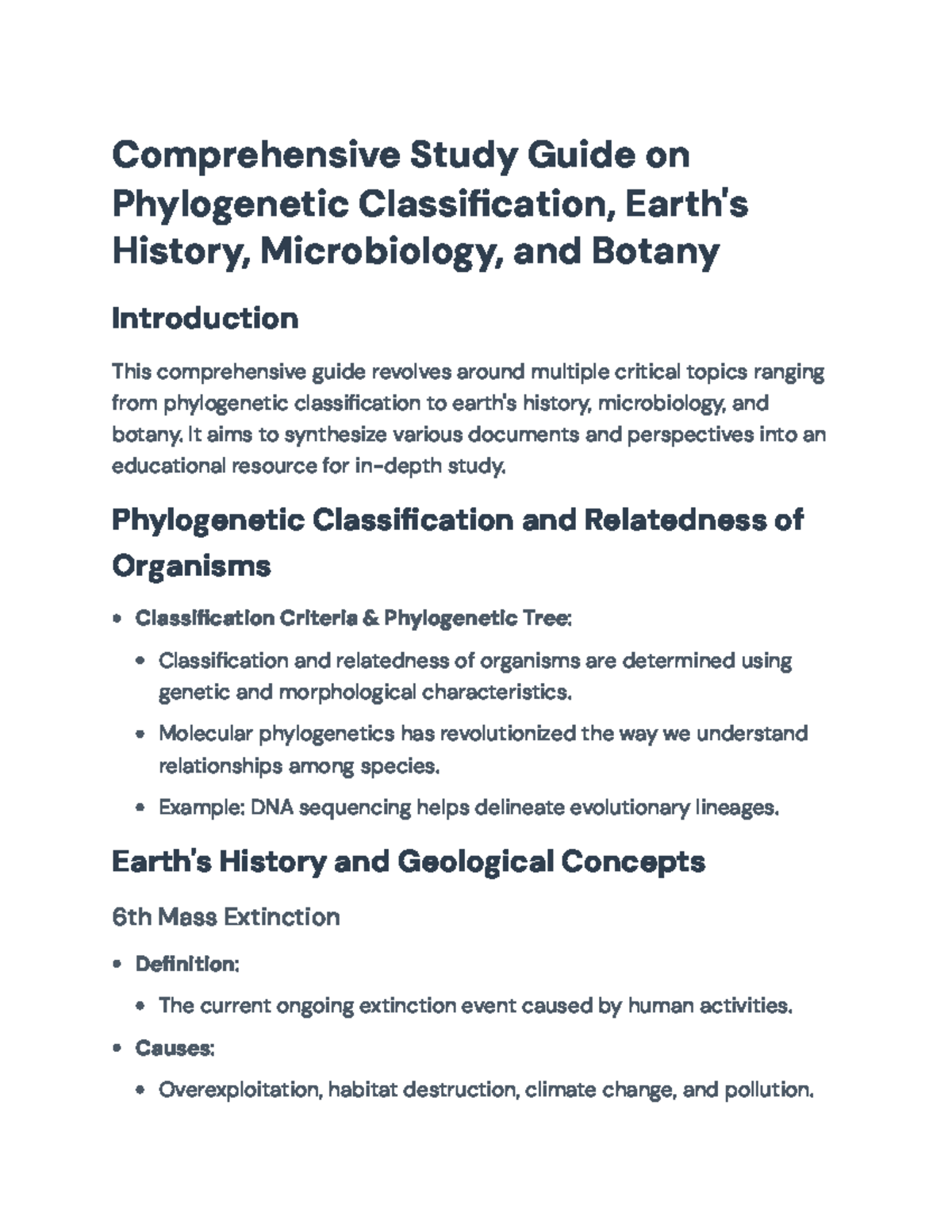 Comprehensive Study Guide: Phylogenetic Classification & Earth's History - Comprehensive Study ...