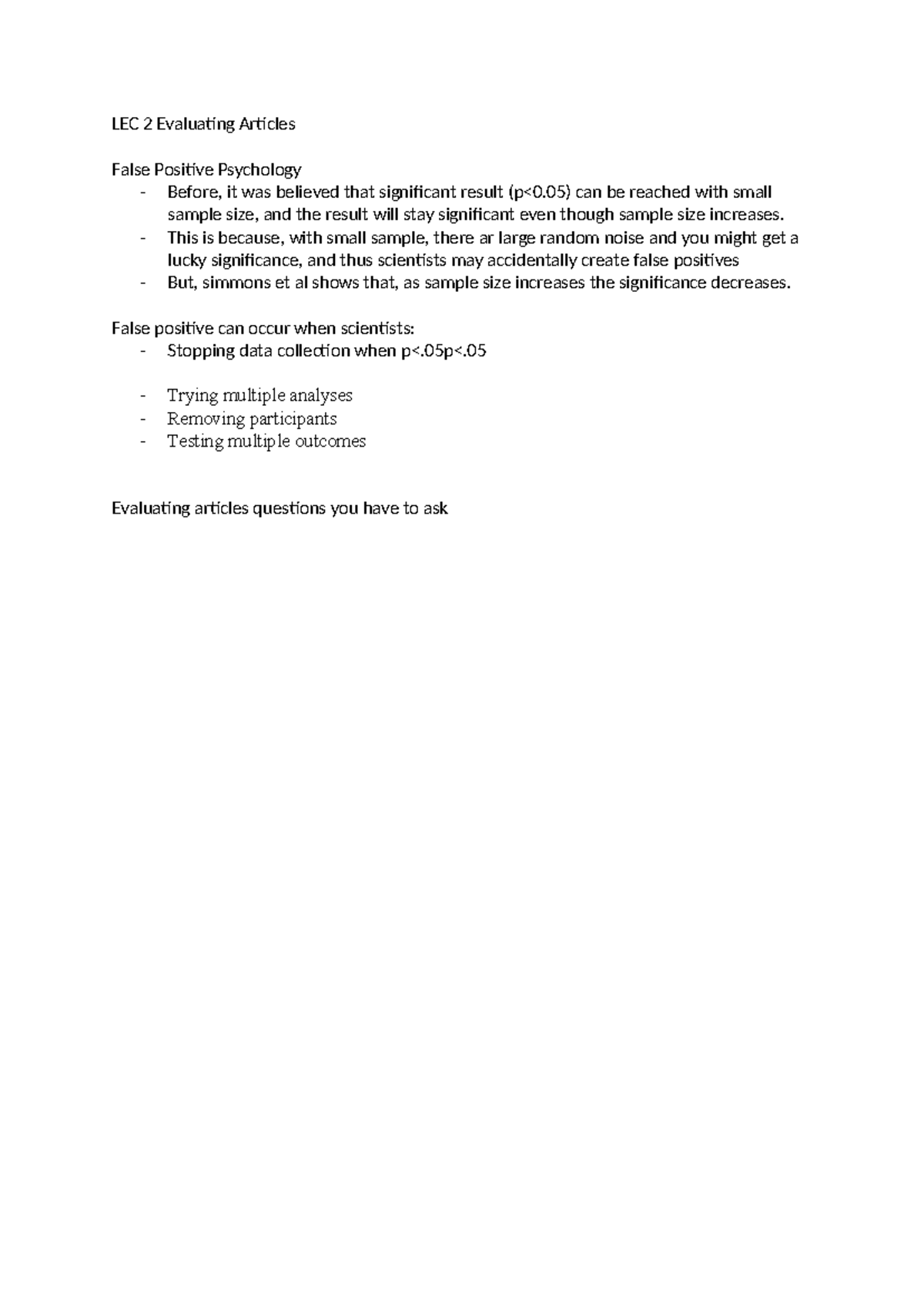 LEC 2-5 Notes on Evaluating Articles and SCED in Psychology - Studocu