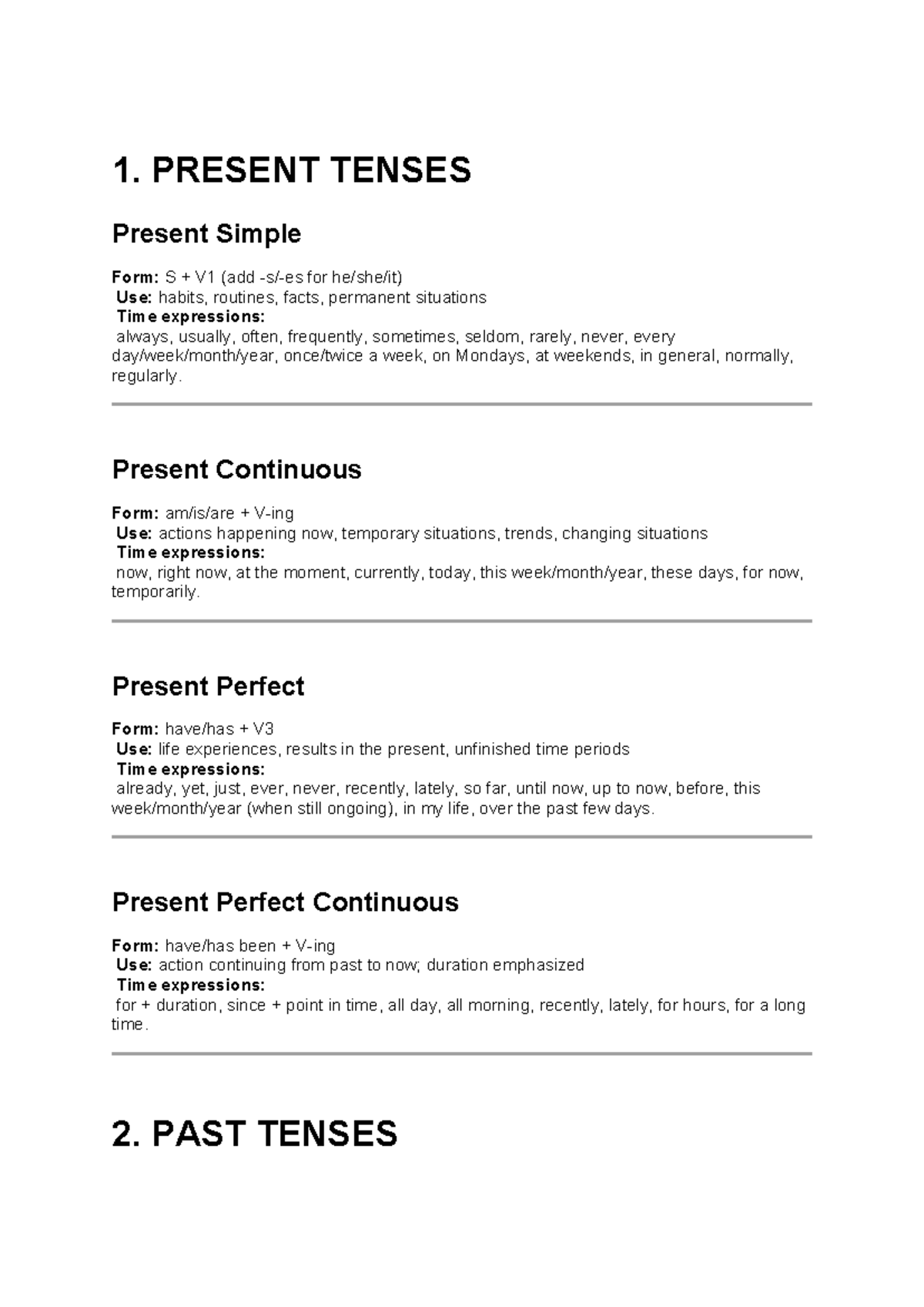 Tenses Overview: Present, Past, and Future Forms - Worksheet - Studocu