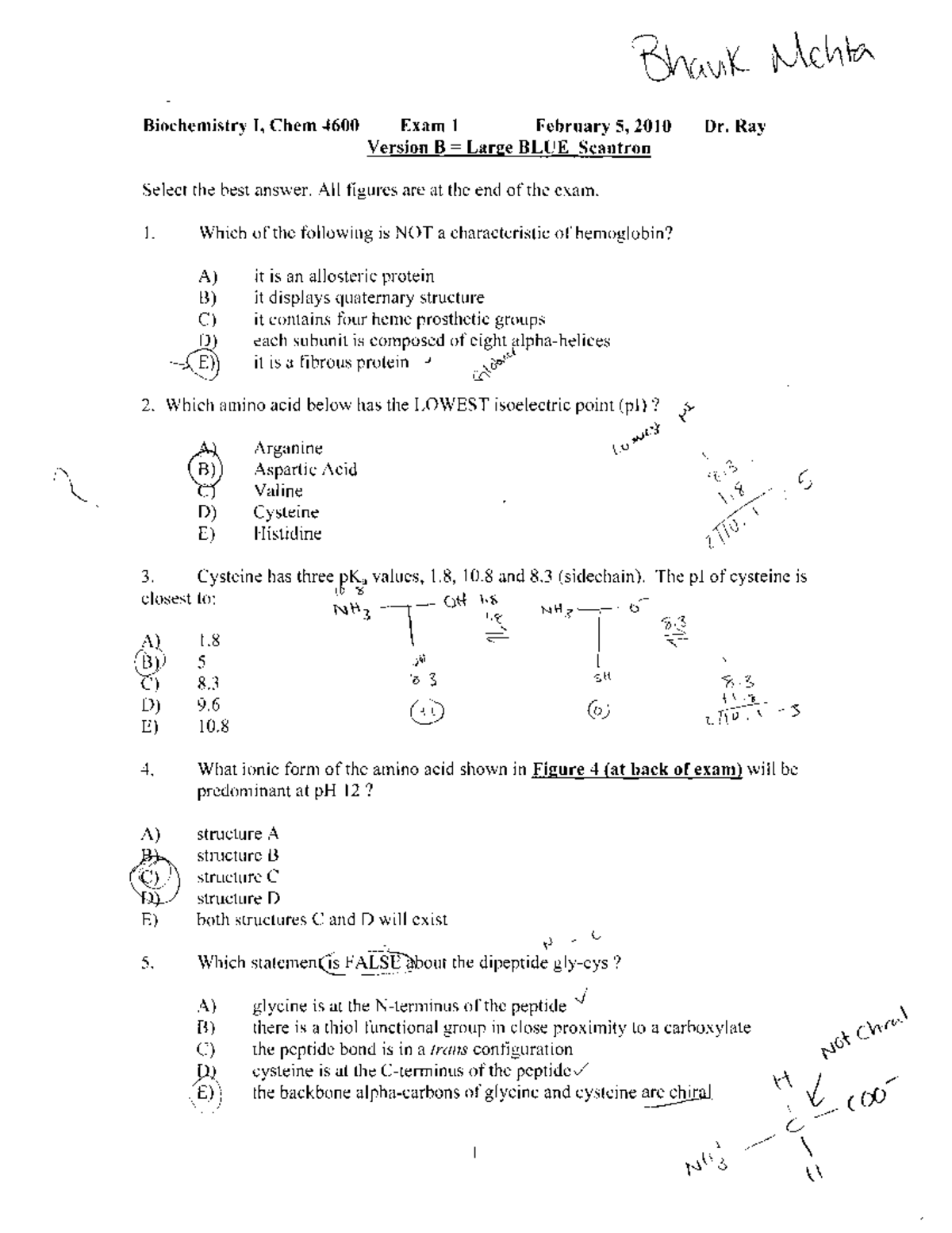 Biochemistry I (Chem 4600) Exam 1 Review - Key Concepts & Answers - Studocu