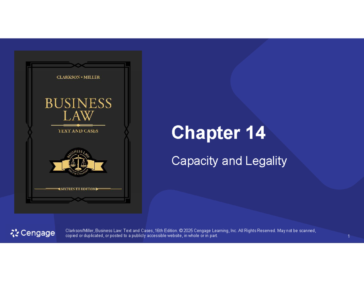 Business Law: Capacity and Legality - Chapter 14 Notes (Final Exam ...