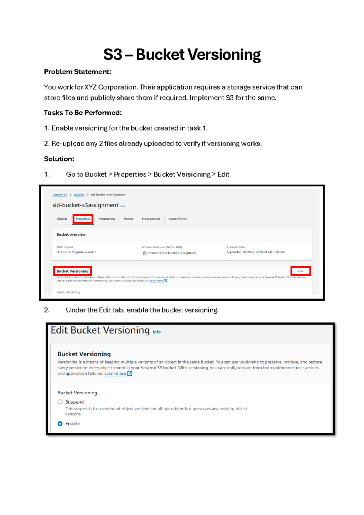 S3 - Bucket Versioning Implementation Guide - AWS - Studocu