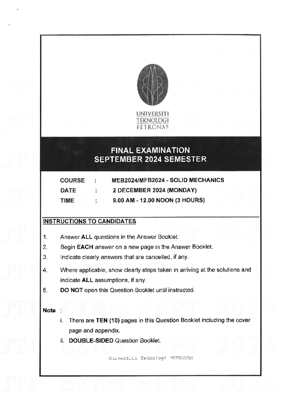 MEB2024 MFB2024 - Final Exam: Solid Mechanics September 2024 - Studocu