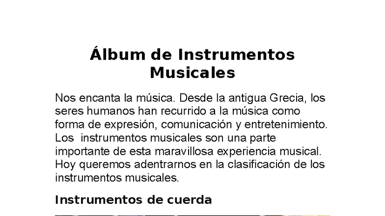 Álbum de Instrumentos Musicales - Tareas y Clasificación - Studocu