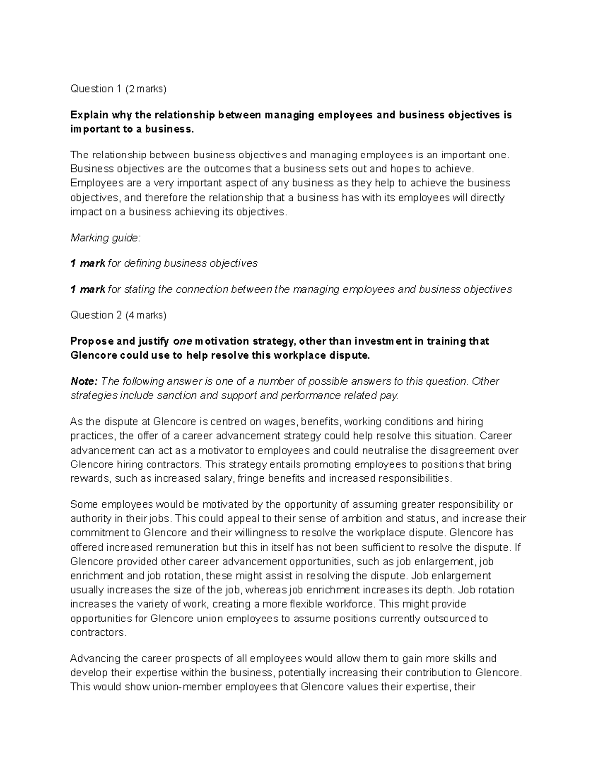 Unit 3 aos2 Business Management - Question 1 (2 marks) Explain why the ...