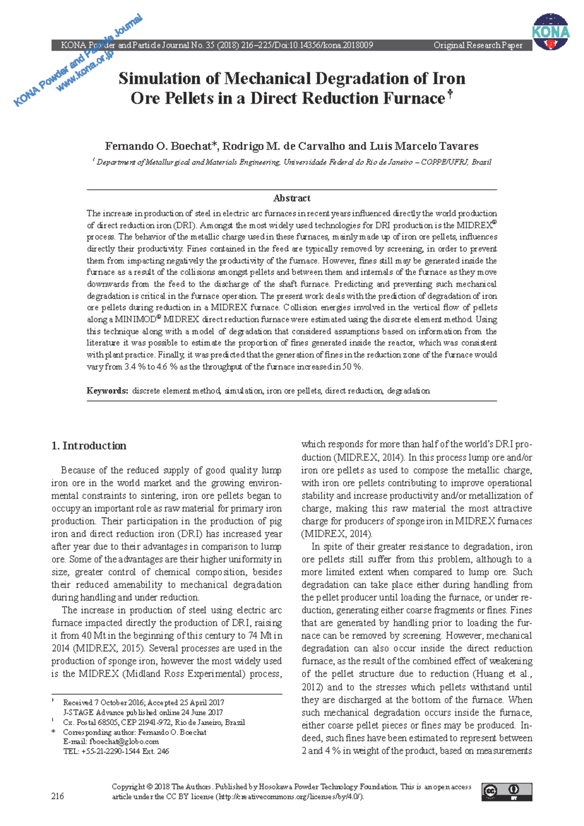 Simulation of Mechanical Degradation of Iron Ore Pellets in MIDREX ...