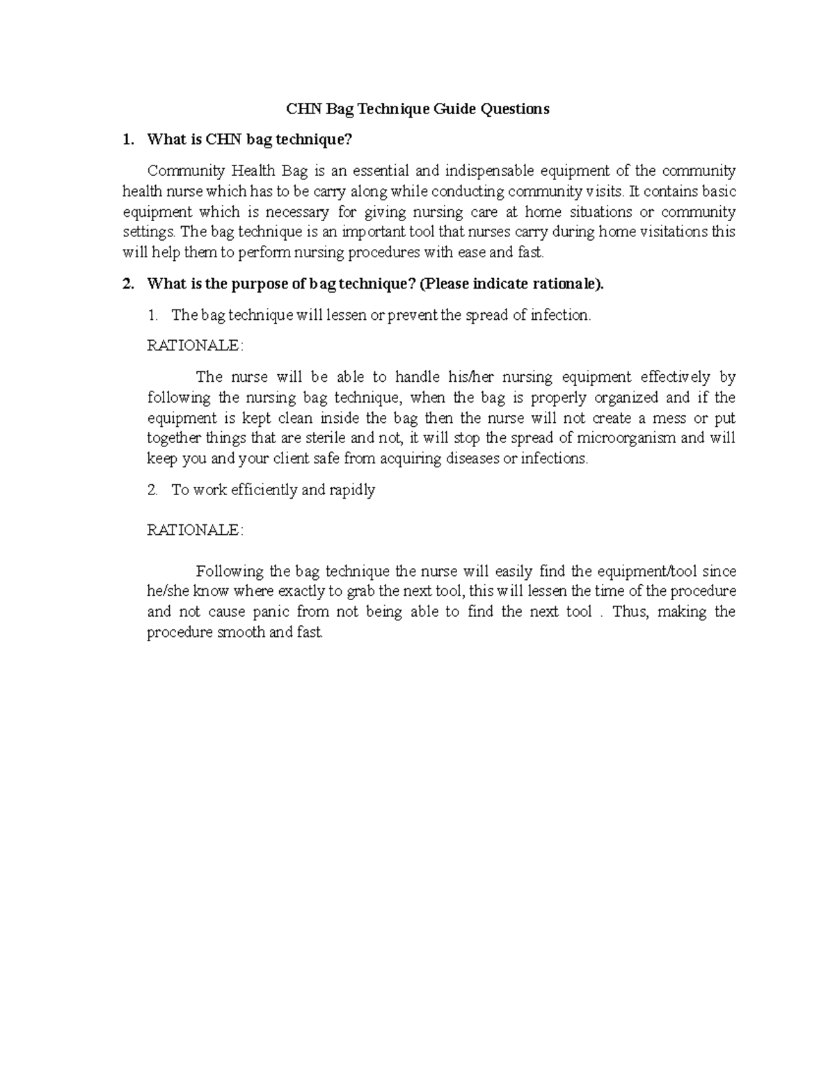 CHN 101: CHN Bag Technique & Urinalysis Guide for Nurses - Studocu