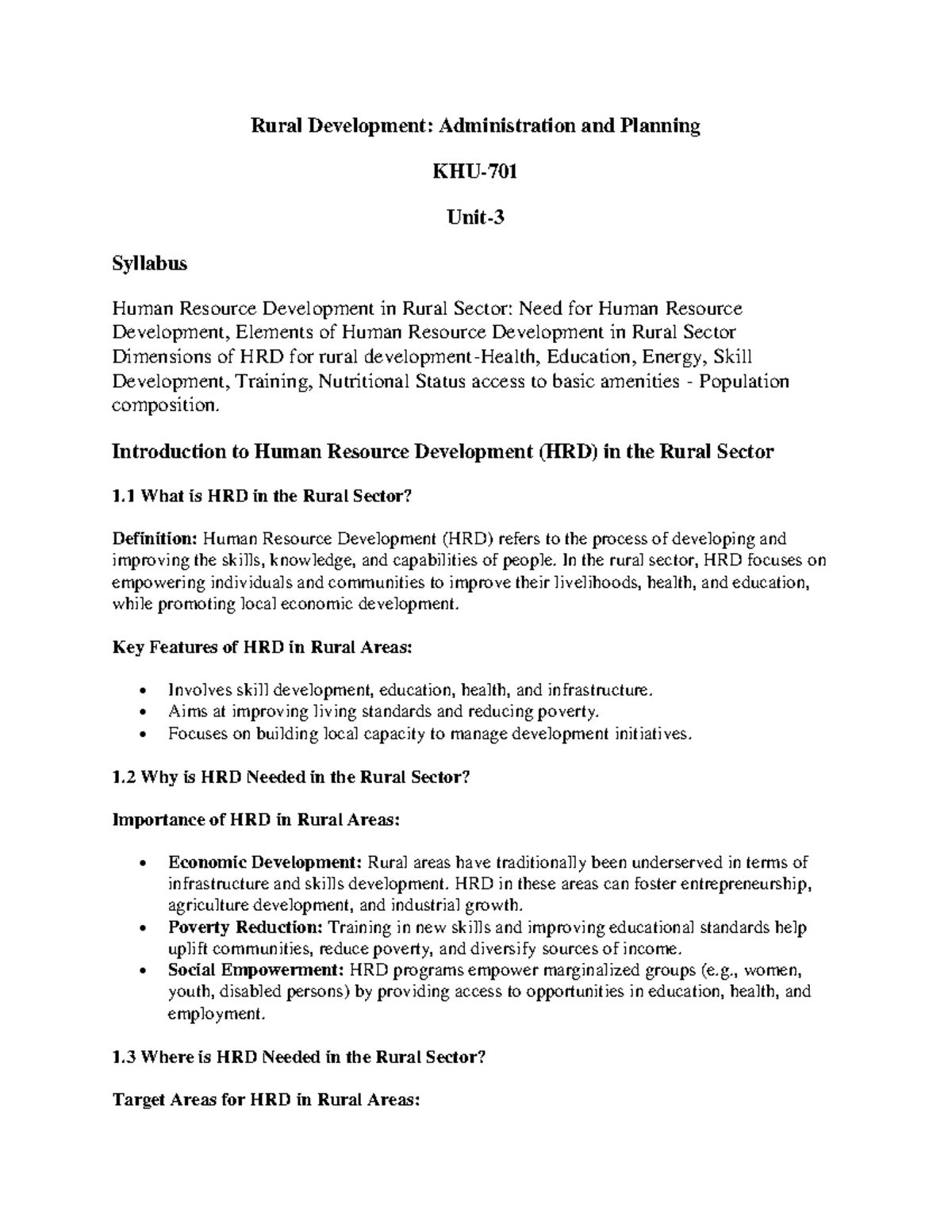 Rural development notes unit-4 - Rural Development: Administration and ...