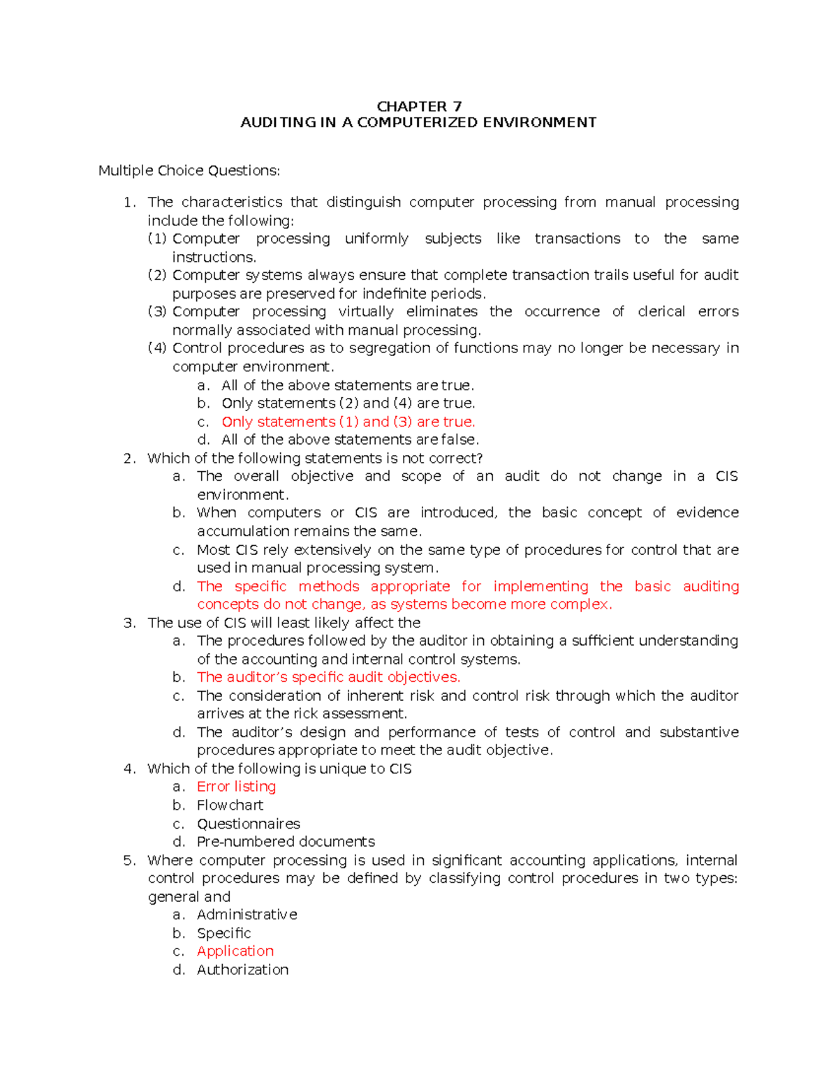 Auditing in a Comp. Environment: Key Concepts & MCQs Review - Studocu