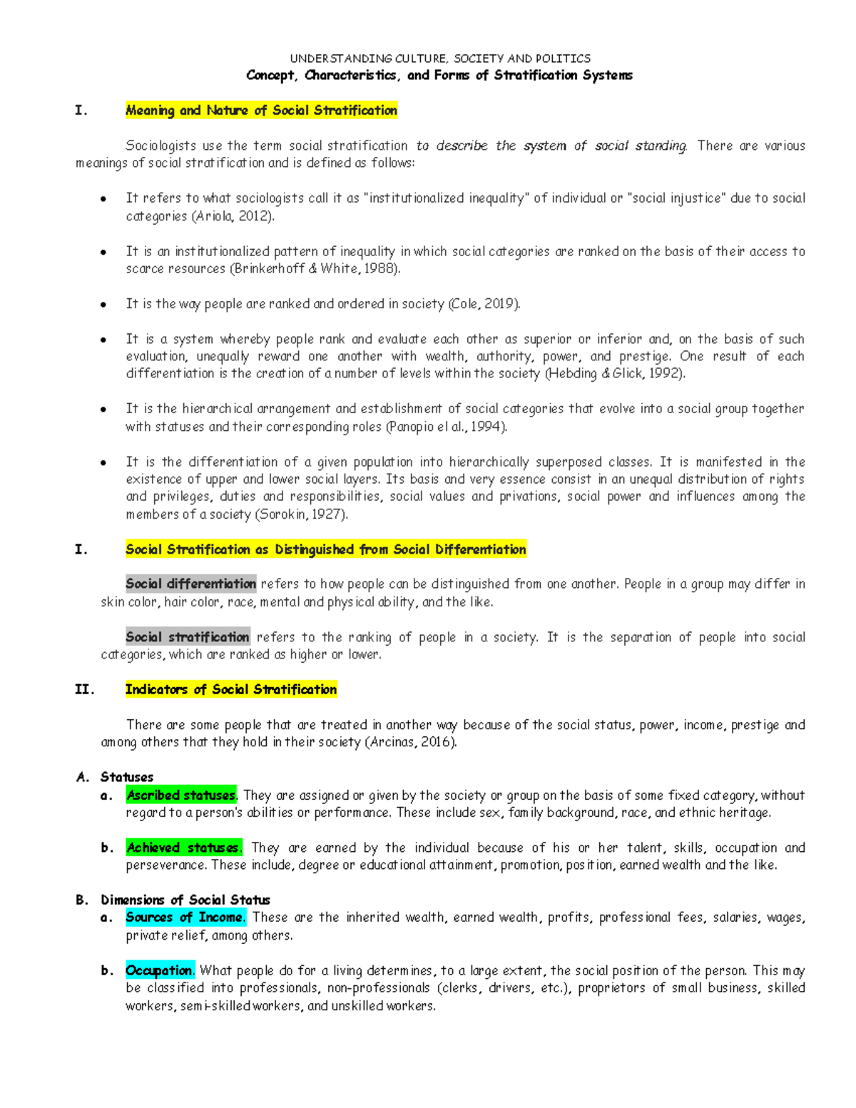 Group 2 Concept Characteristics and Forms of Stratification Systems ...