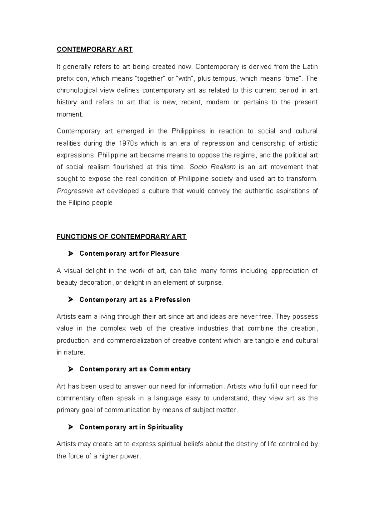 Contemporary Art: Understanding Its Functions and Impact - PPT - Studocu