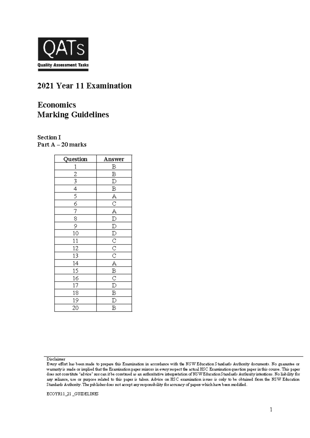 ECOYR11_21 Final Exam Marking Guidelines and Sample Answers - Studocu