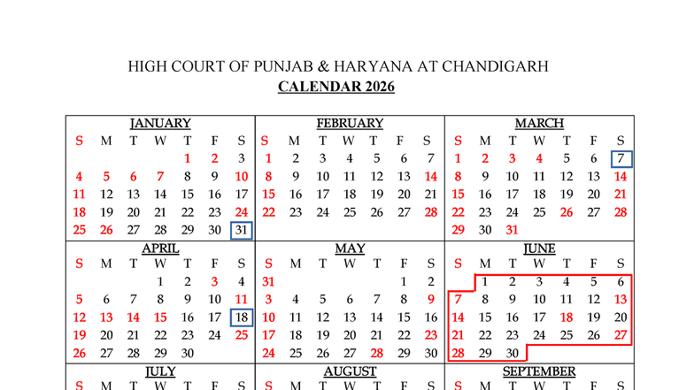 High Court of Punjab & Haryana Calendar 2026 - Studocu