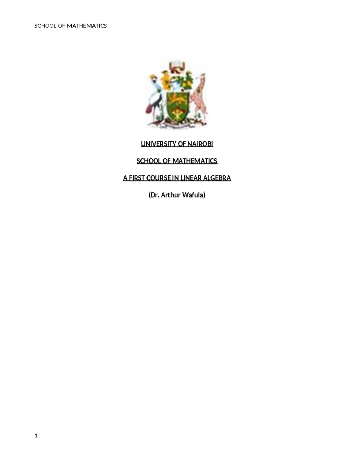 Linear Algebra Notes - A First Course (MATH 101) - Studocu