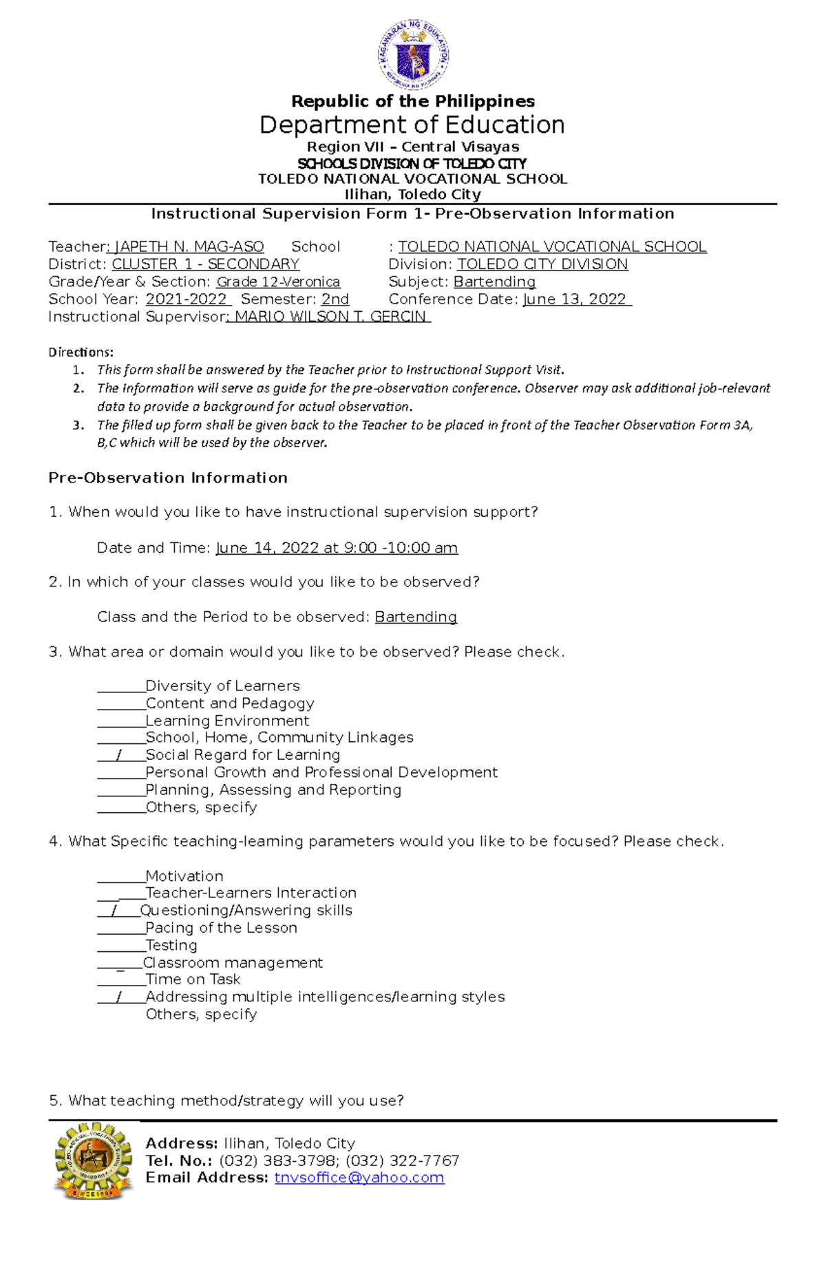 Pre-Observation-Information - Republic of the Philippines Department of ...