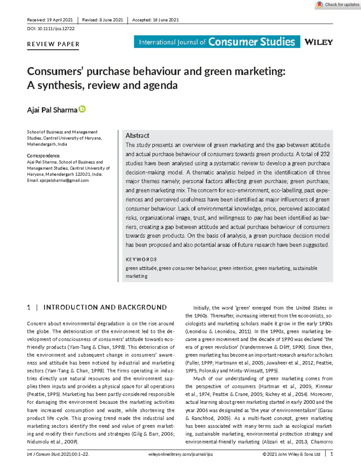 Green Marketing and Consumer Behavior: A Systematic Review (EIM02 ...