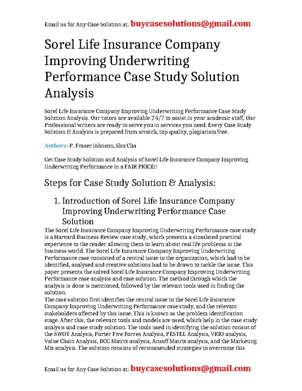 Case Study Solution: Sorel Life Insurance Co. - Enhancing Underwriting ...