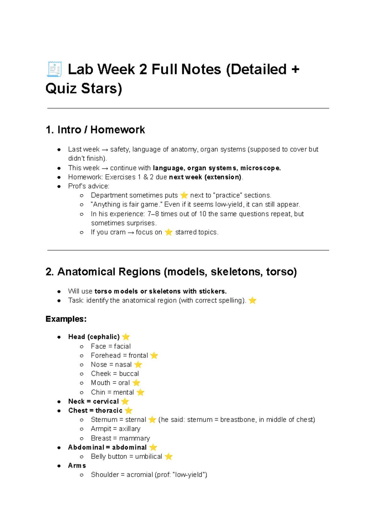 LAB WEEK 2 - DETAILED NOTES ON MICROSCOPE USAGE AND ANATOMY - Studocu