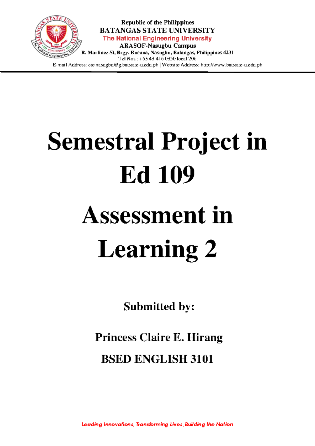 Ed 109 Semestral Project: Assessment Rubrics for Scrapbook & Demo ...