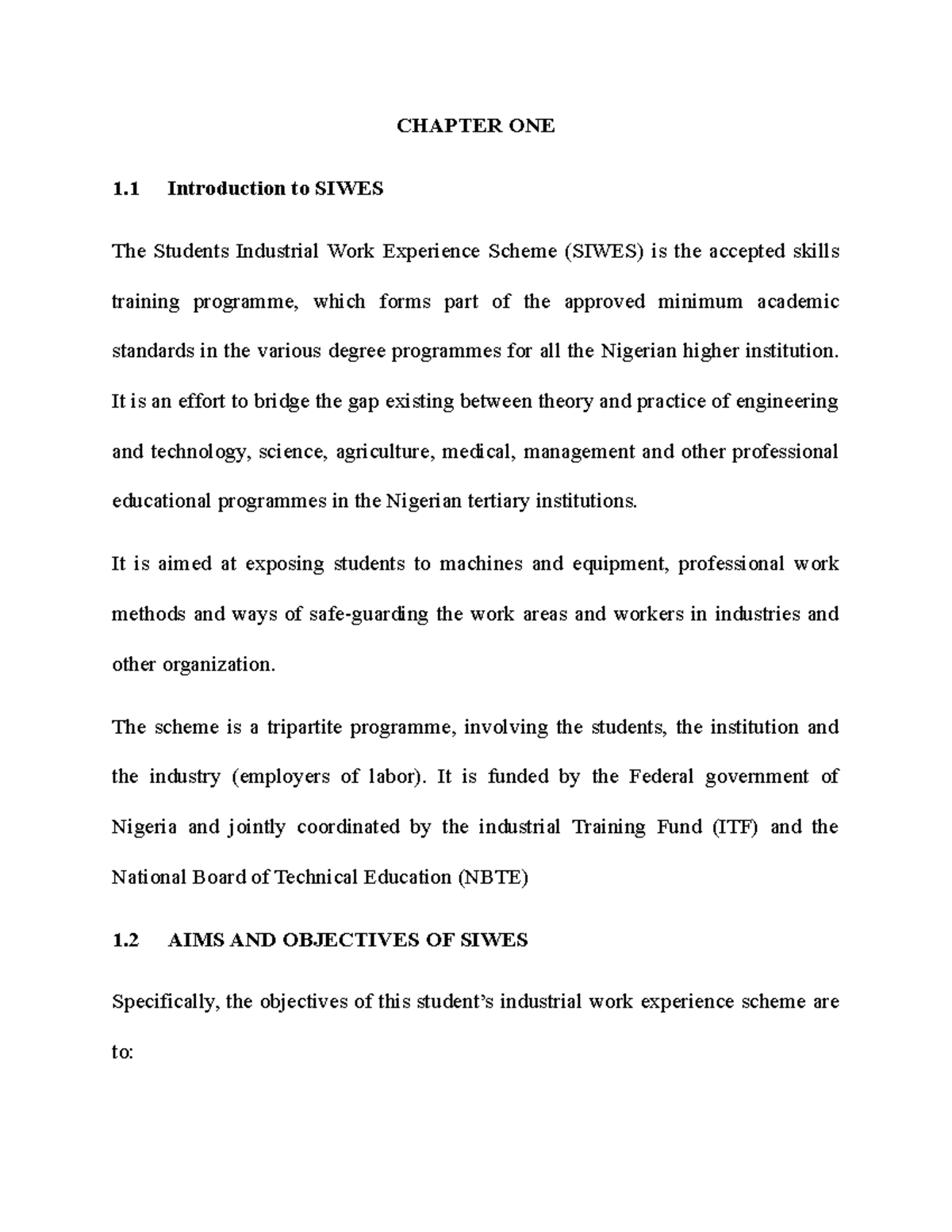 Siwes chapter one: Introduction to the students industrial work ...