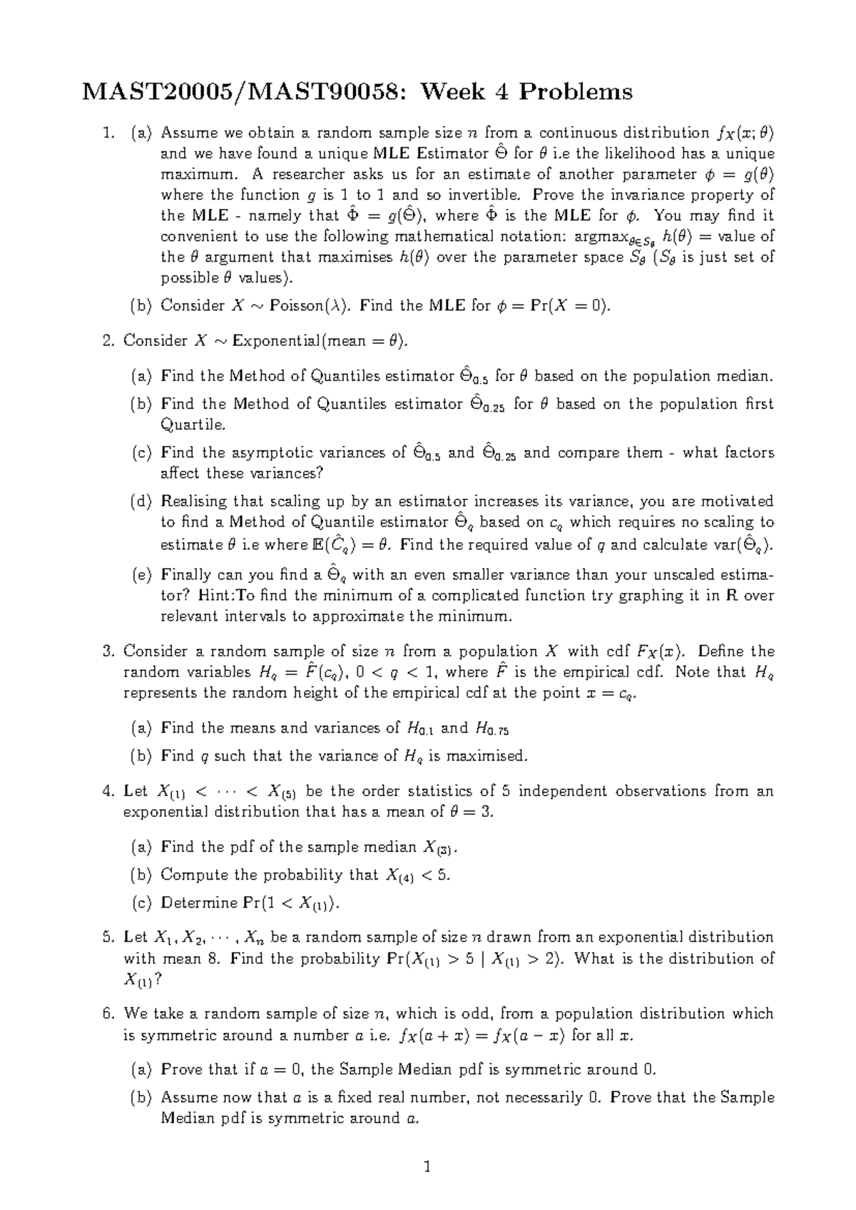 MAST20005/MAST90058: Week 4 Tutorial Problems and Solutions - Studocu