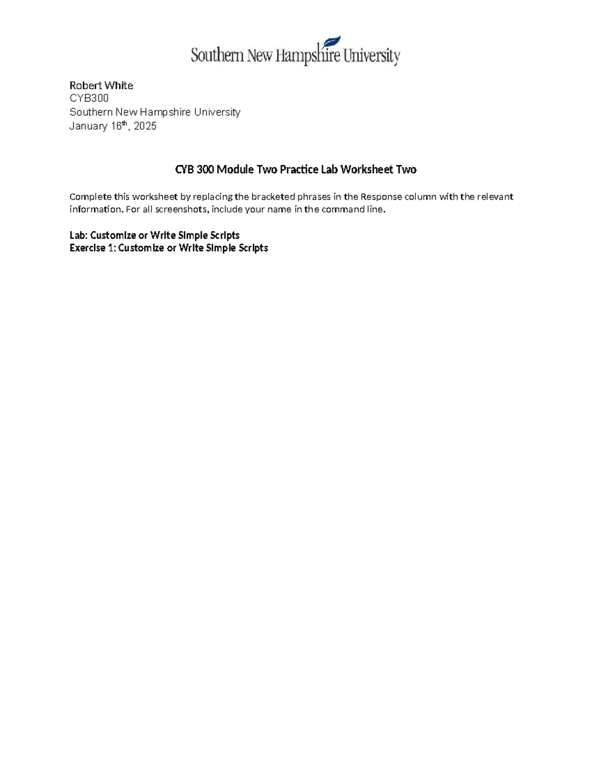 CYB 300 Module Two Practice Lab Worksheet Two - For all screenshots ...