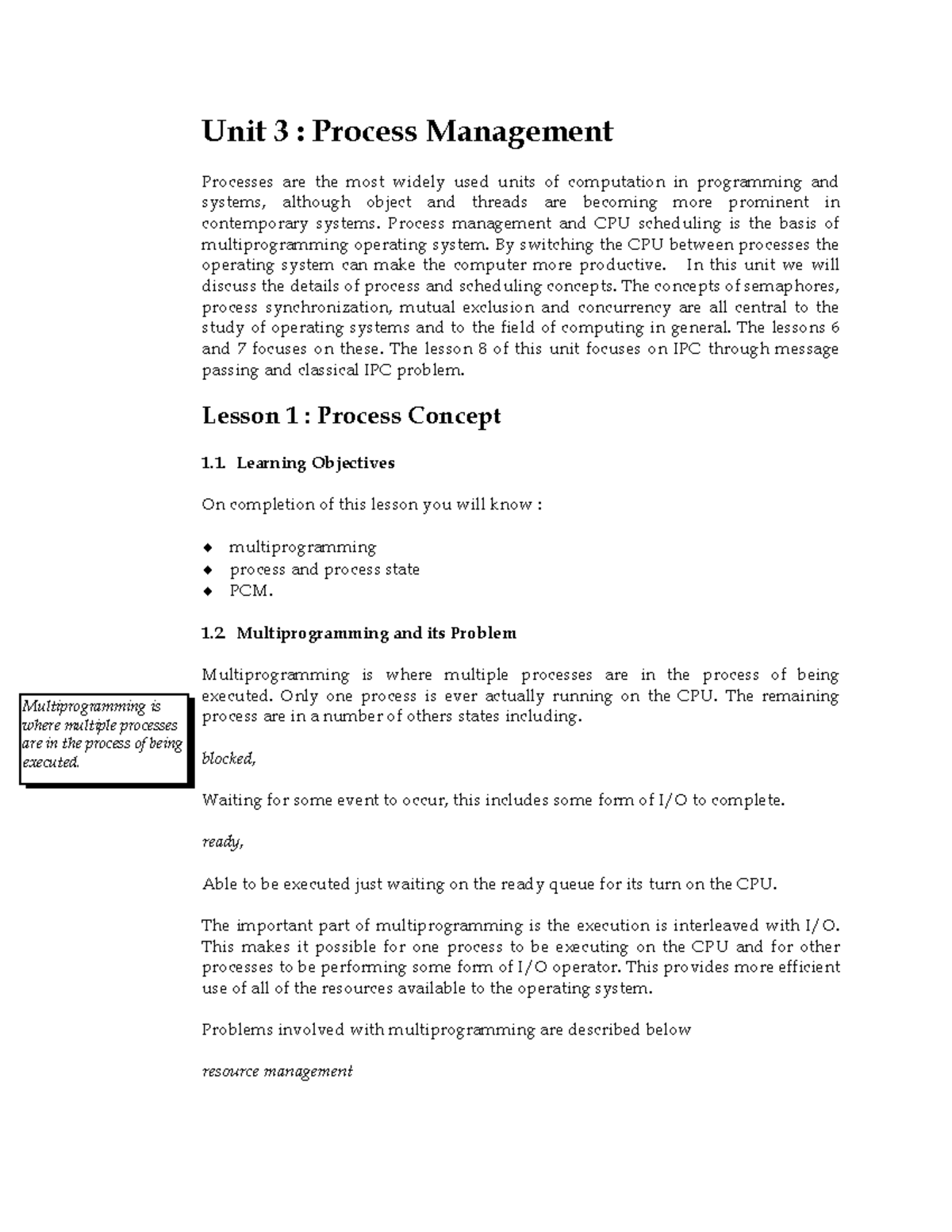 Unit 03: Process Management and CPU Scheduling Concepts - Studocu