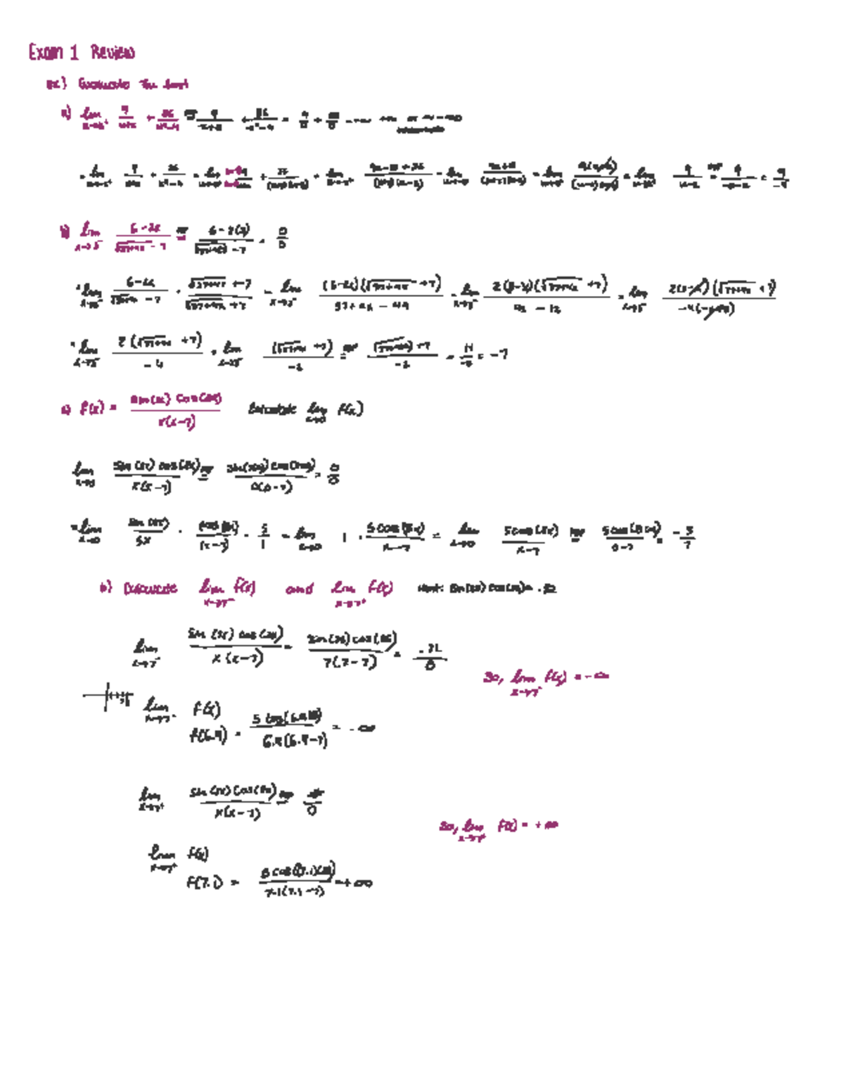 Calculus 101: Exam 1 Review on Limits and Continuity - Studocu