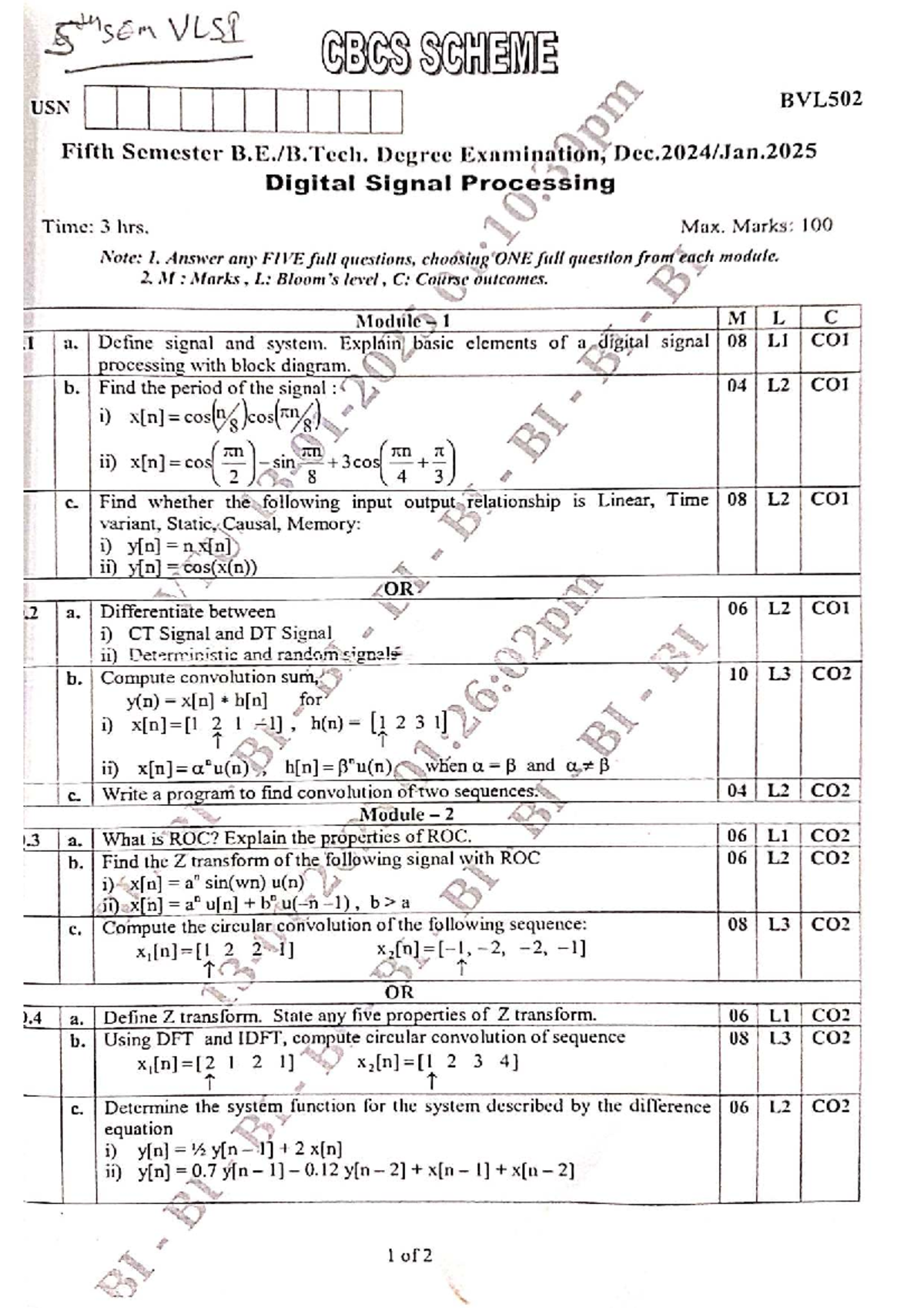 Digital Signal Processing Exam Papers - 18EC52, 5th Sem, CBCS Scheme ...
