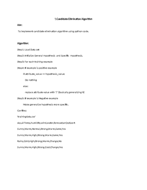 AD3461 Machine Learning Lab Manual - Date: IMPLEMENTATION OF CANDIDATE ELIMINATION Exp. No.: 1 ...