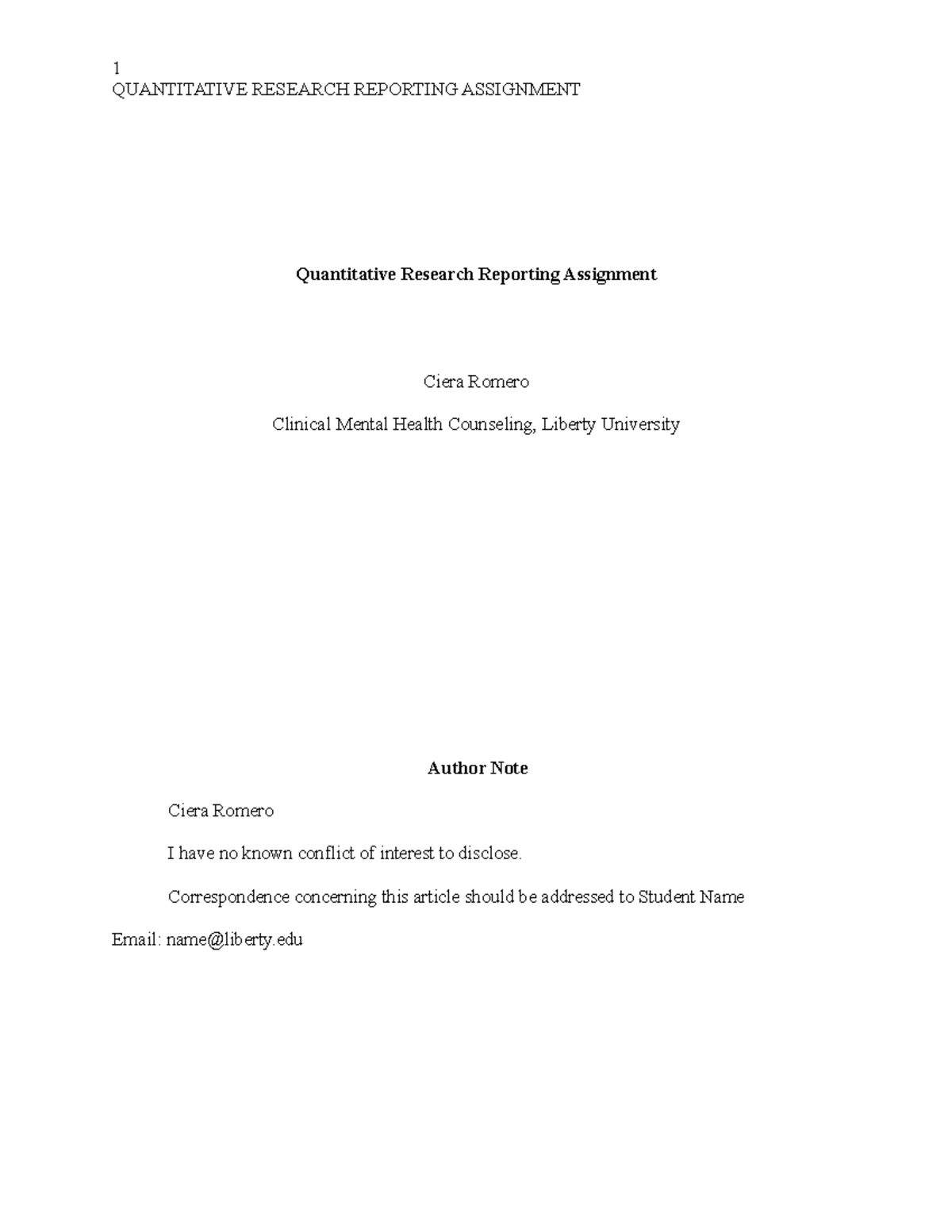 Quantitative Research Reporting Assignment Example for CMHC 101 - Studocu