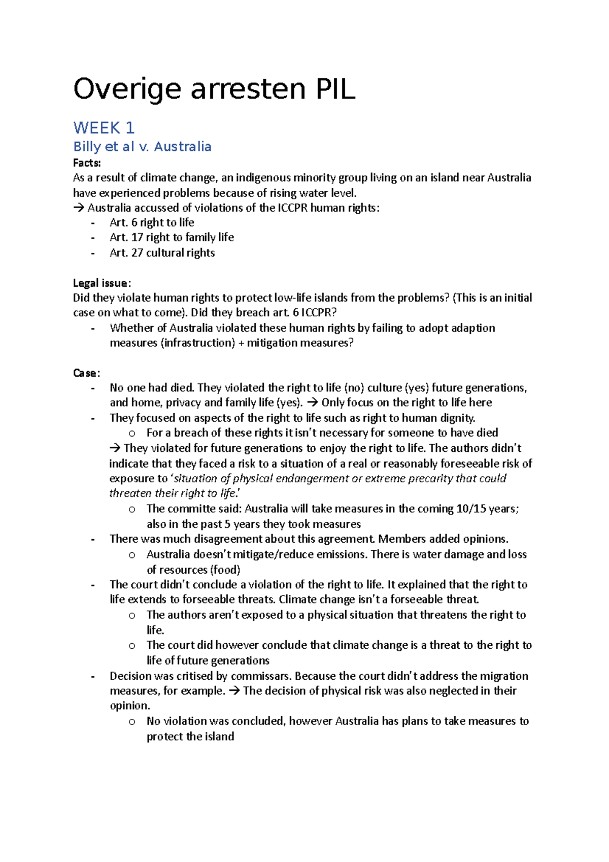 Overige arresten in het Publiek Internationaal Recht (PIL) - Week 1 t/m ...