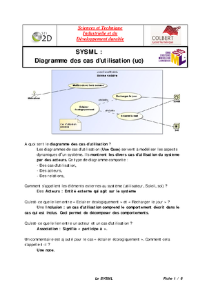 02 - Sysml - Exigences - Le SYSML – Diagramme des exigences Fiche 2 / 6 Sciences et Technique ...