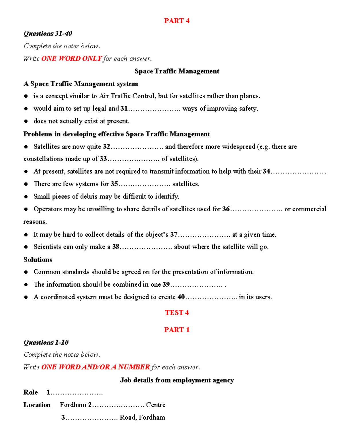 Listening 4.3.2024 ( TEST) - PART 4 Questions 31- Complete the notes ...