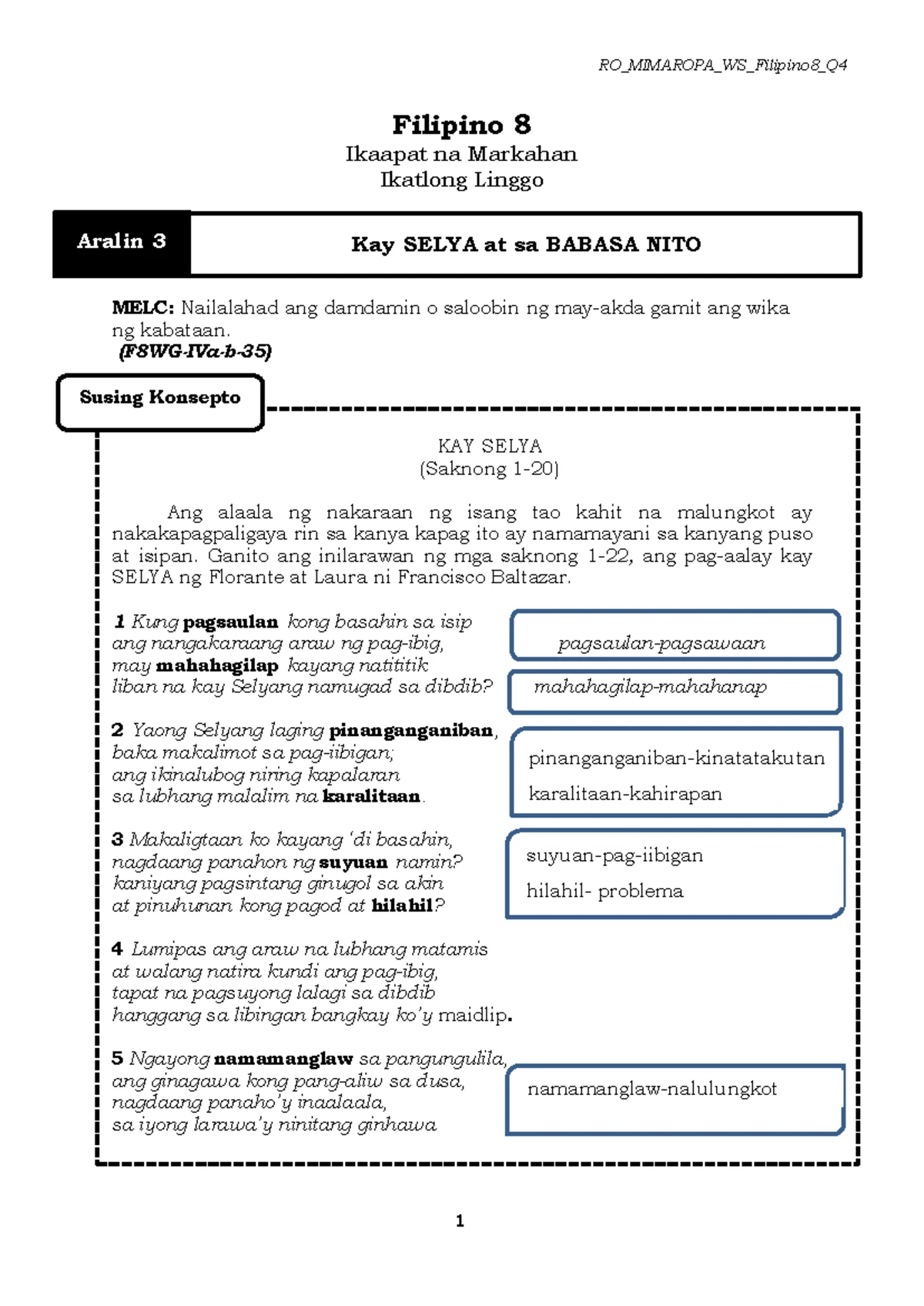 Filipino 3.DLP - WEEKLY LEARNING PLAN Quarter: One Grade Level: 3 Week ...