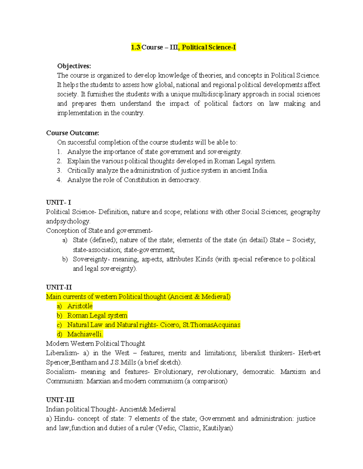 Political Science-I: Understanding Political Objectives and Theories ...
