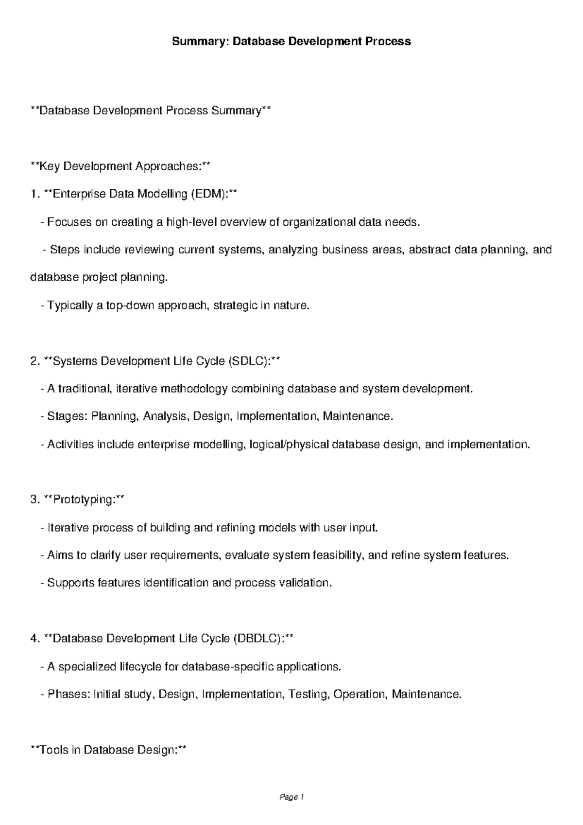 Database Development Process Summary - Summary: Database Development ...