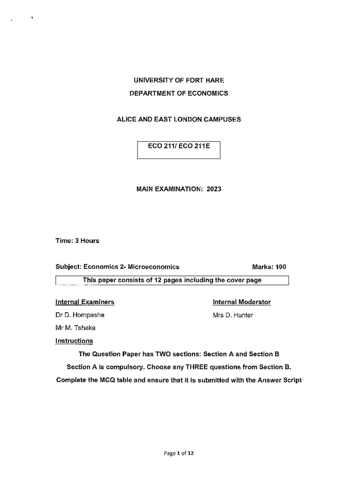 Eco 211e Final Exam Microeconomics Questions Answer Sheet 2023 Studocu