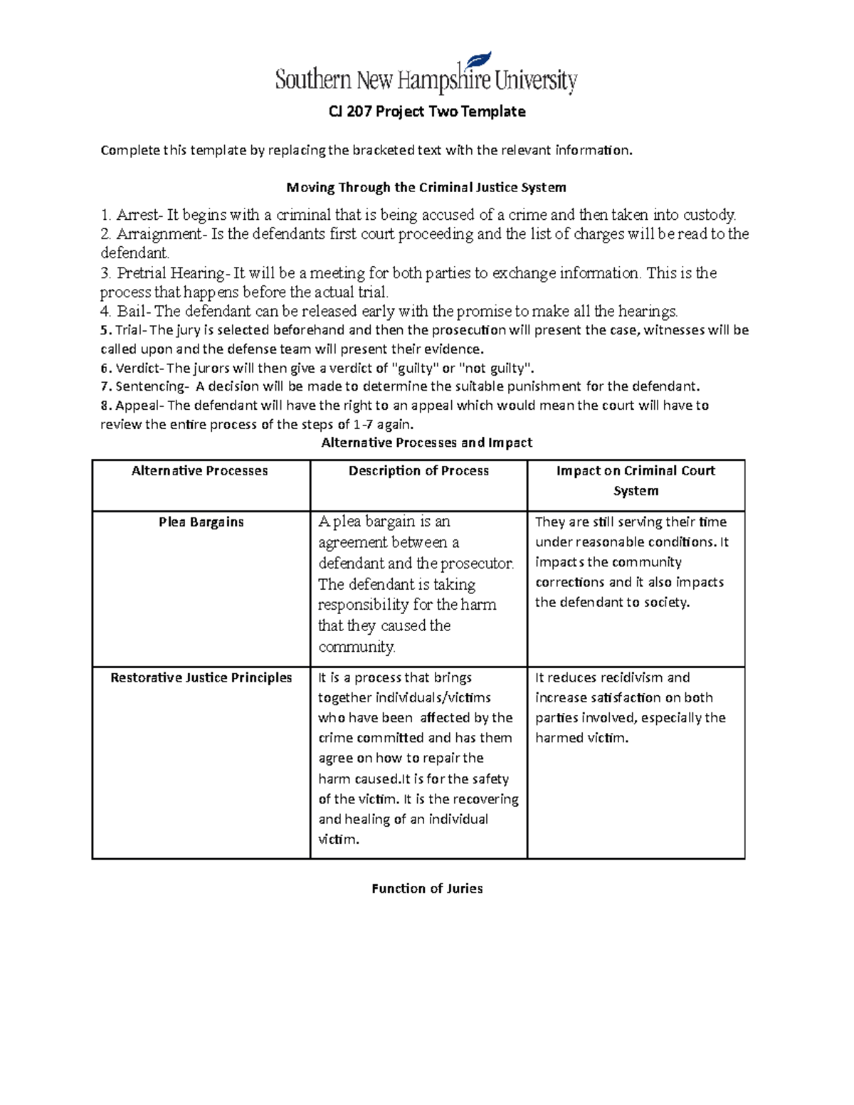 CJ 207 Project Two: Navigating the Criminal Justice System Template ...