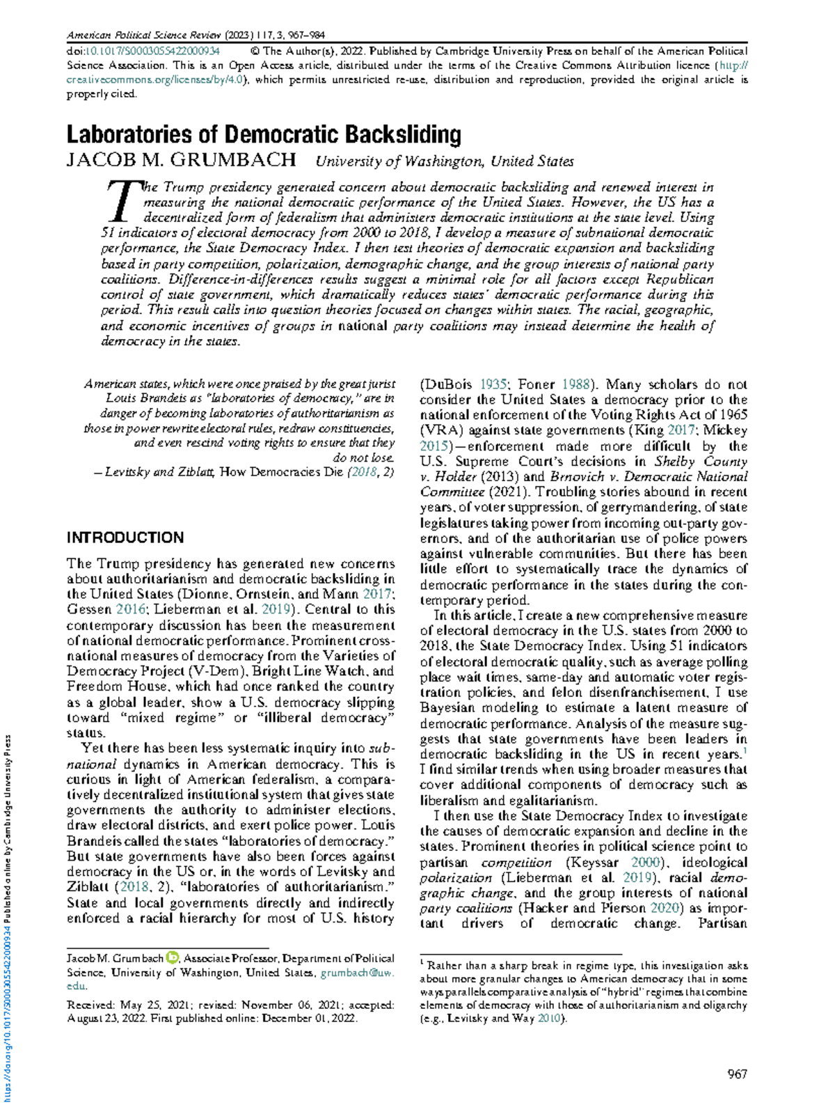 Laboratories of Democratic Backsliding: Analyzing State Democracy ...