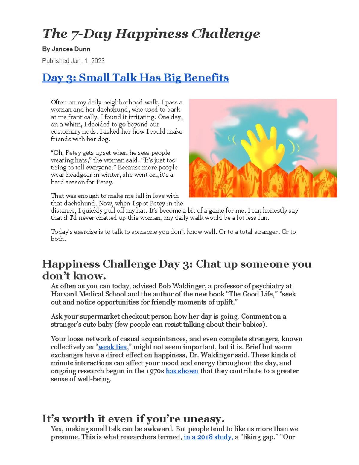 Happiness Challenge 7-Day: Day 3 - Benefits of Small Talk - Studocu