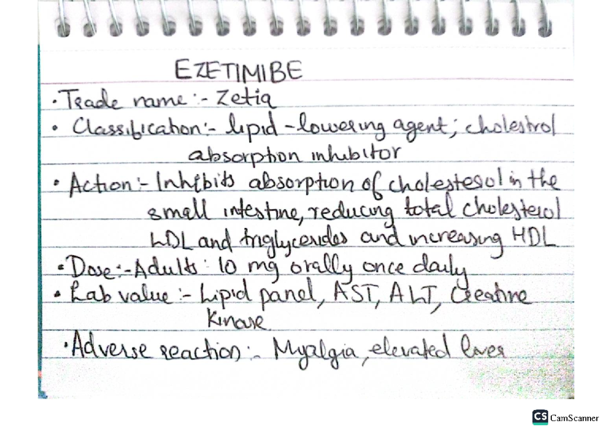 Med Cards Week 10: EZETIMIBE and Its Effects on Absorption - Studocu