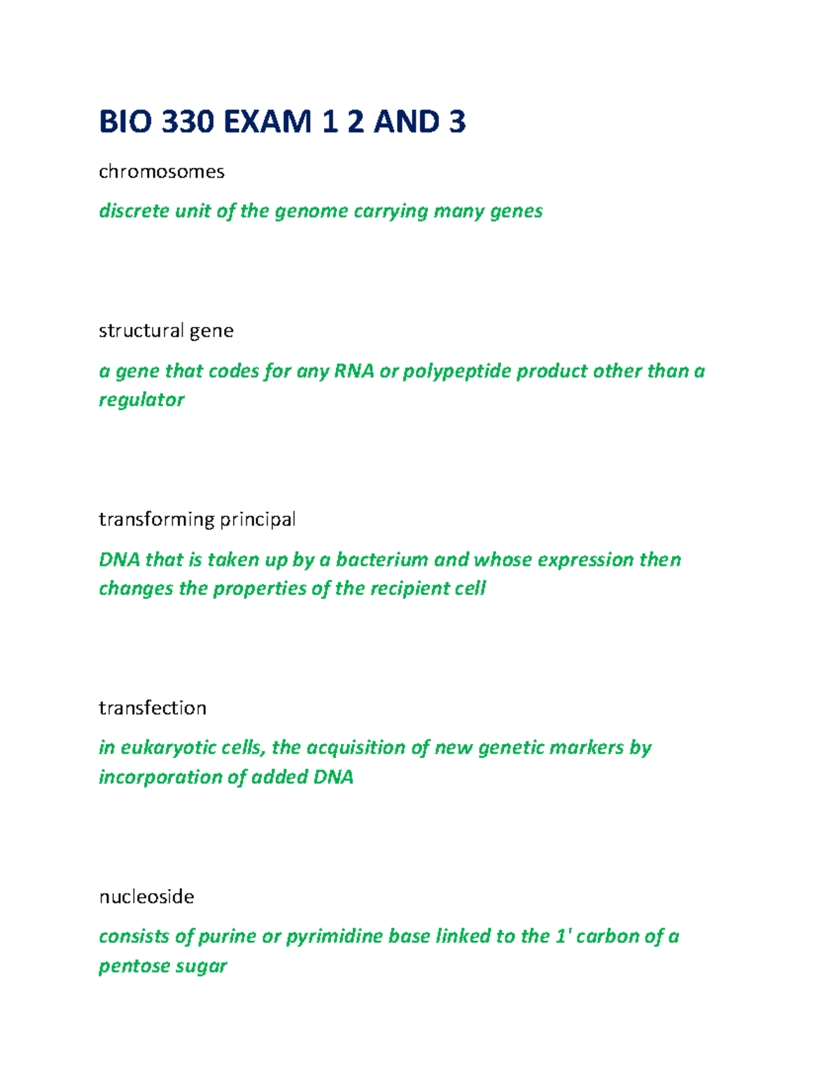 BIO 330 EXAM 1 2 AND 3 - BIO 330 EXAM 1 2 AND 3 - BIO 330 EXAM 1 2 AND ...